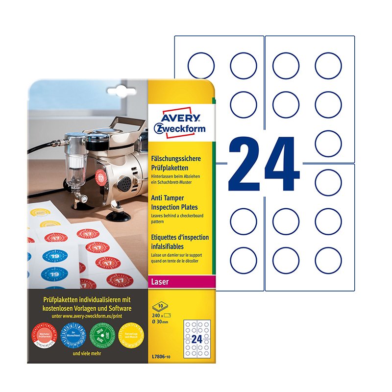 Etykiety Inspekcyjne VOID Avery Śr.30 10/A4 A'24 Białe No.L7806-10 | ABIBO